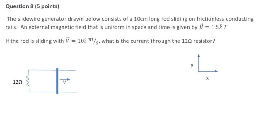 Solved Question 8 (5 points) The slidewire generator drawn | Chegg.com