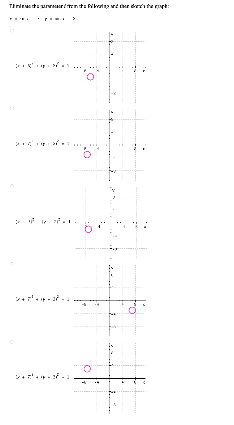 Solved Eliminate the parameter t from the following and then | Chegg.com
