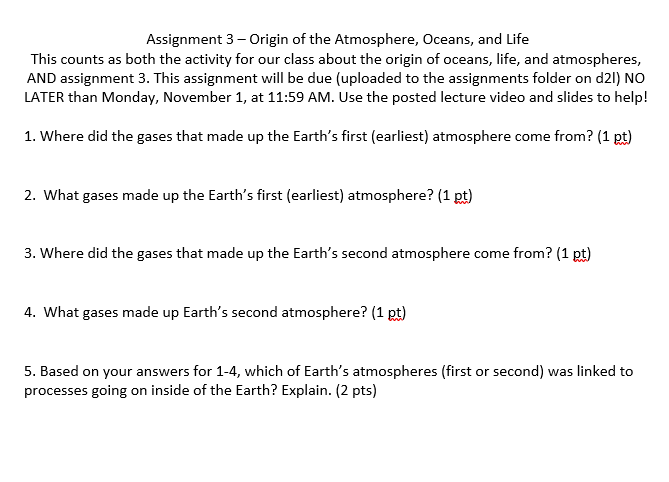 Solved Assignment 3 - Origin of the Atmosphere, Oceans, and | Chegg.com
