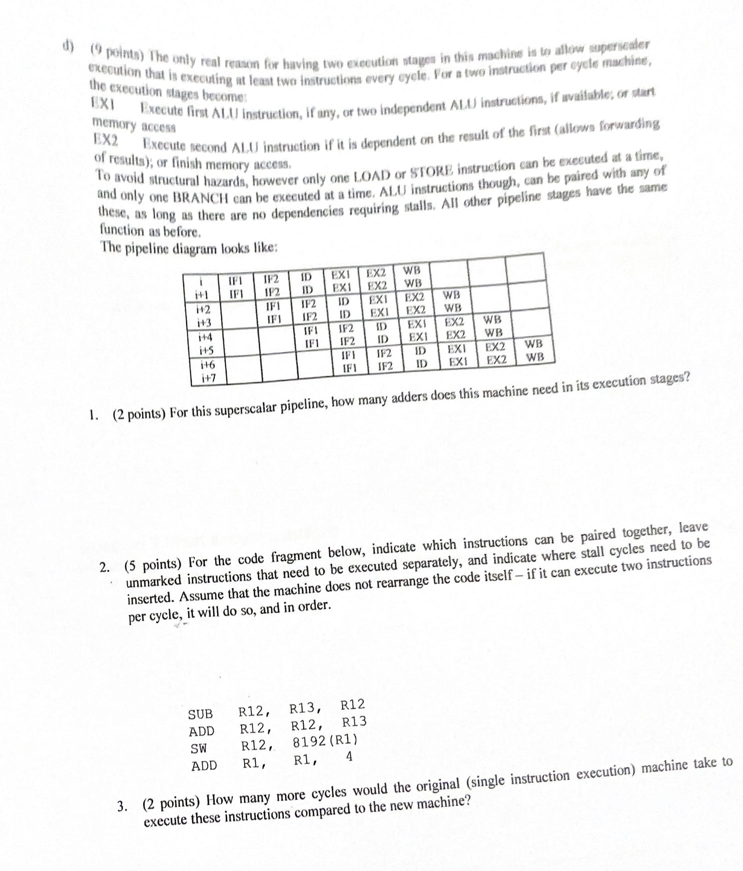 Question 1 Pipelining (15 points) We have a machine | Chegg.com