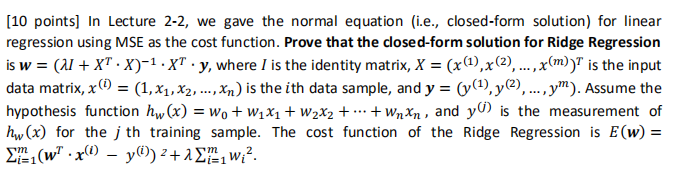 Normal Equation (closed-form solution): û = (x+ · | Chegg.com
