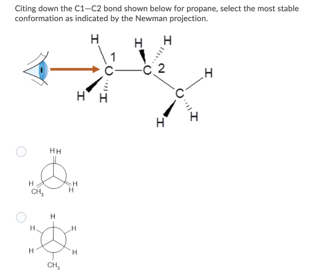 Solved Citing down the C1-C2 bond shown below for propane, | Chegg.com