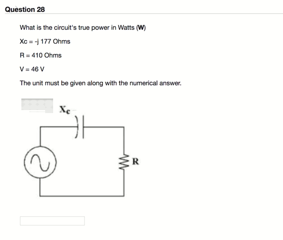 Solved Question 28 What is the circuit's true power in Watts | Chegg.com