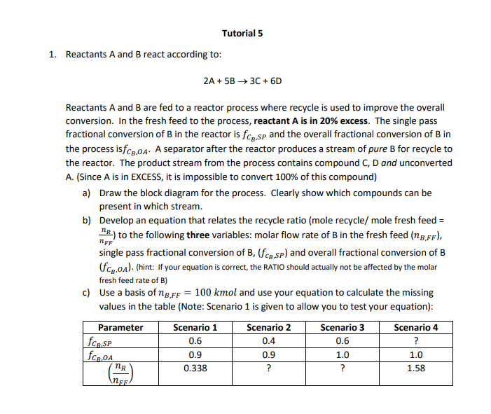 Solved Tutorial 5Reactants A and B react according | Chegg.com