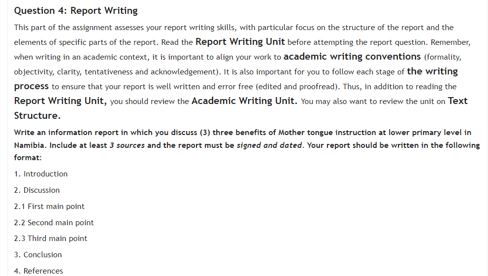 Solved Question 4: Report Writing This part of the | Chegg.com