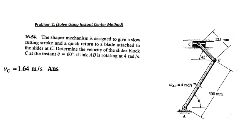 Solved Problem 2: (Solve Using Instant Center Method) 125 mm | Chegg.com