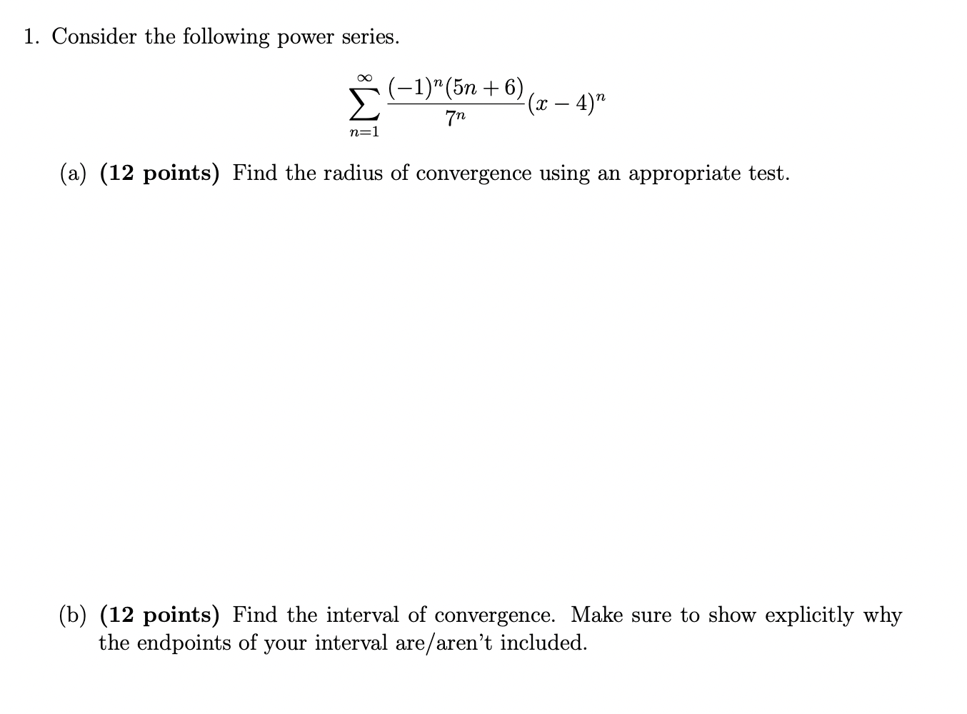 Solved 1. Consider the following power series. | Chegg.com