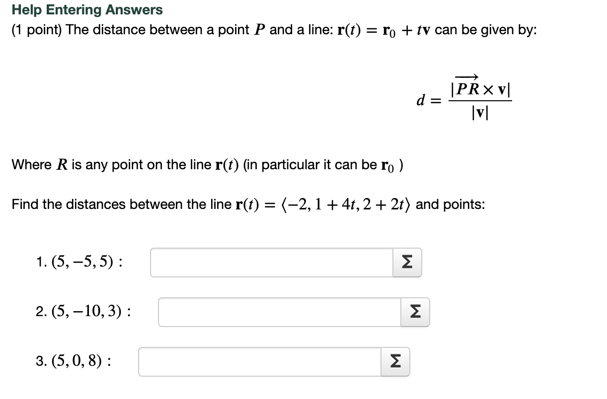 Help Entering Answers (1 point) The distance between | Chegg.com