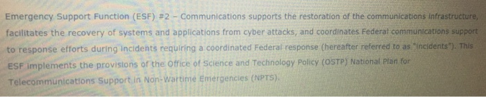 Emergency Support Function (ESF) #2-Communications | Chegg.com