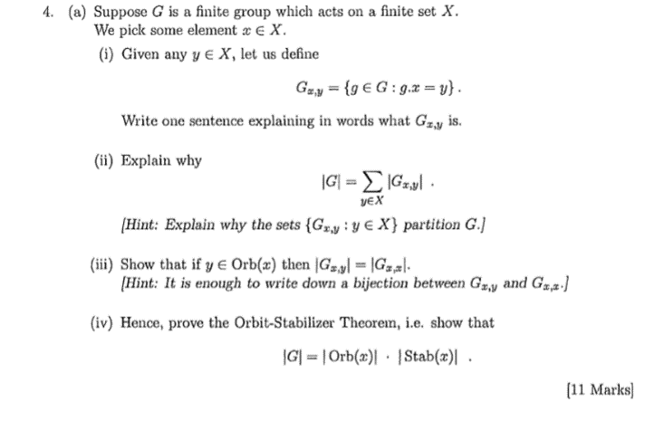 Solved 4. (a) Suppose G is a finite group which acts on a | Chegg.com