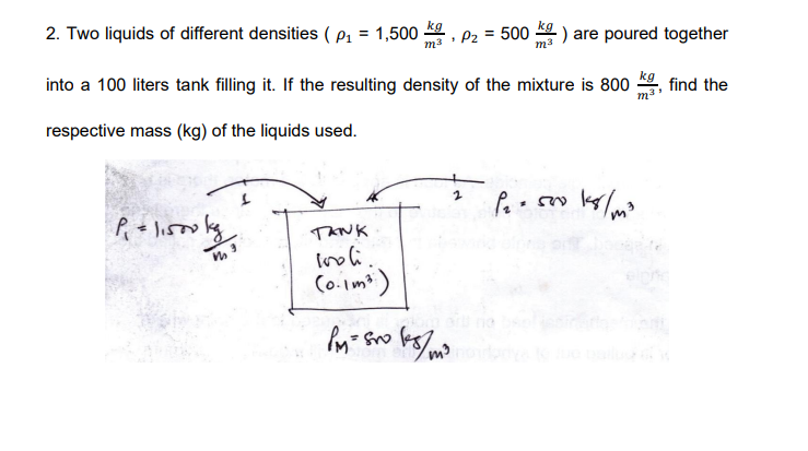Solved kg 2. Two liquids of different densities (P1 = 1,500 | Chegg.com