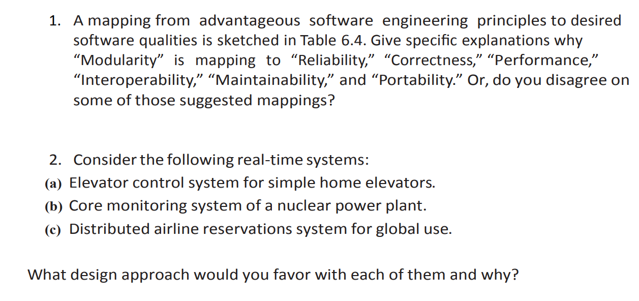 Solved 1. A mapping from advantageous software engineering | Chegg.com