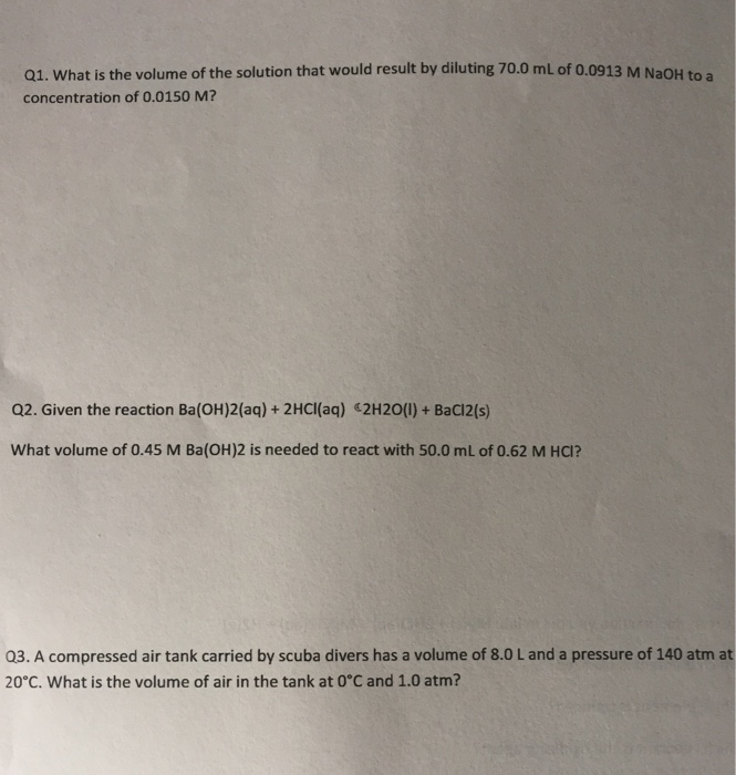 Solved What is the volume of the solution that would result | Chegg.com