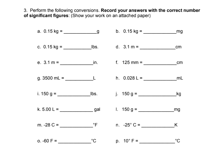 Solved 3. Perform the following conversions. Record your | Chegg.com