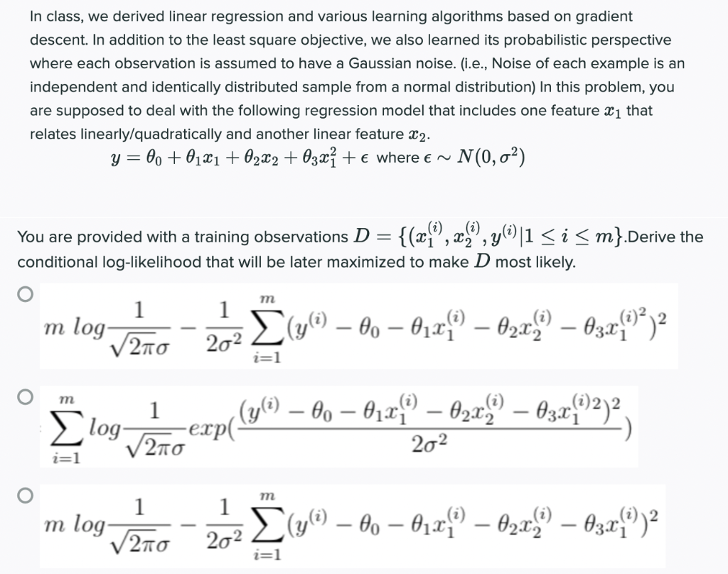 Solved In class, we derived linear regression and various | Chegg.com