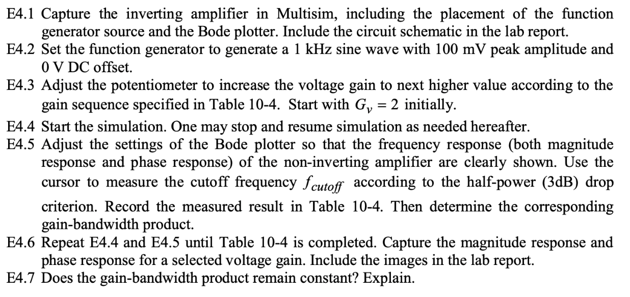 Solved Exercise 10-4: Gain bandwidth of non-inverting | Chegg.com