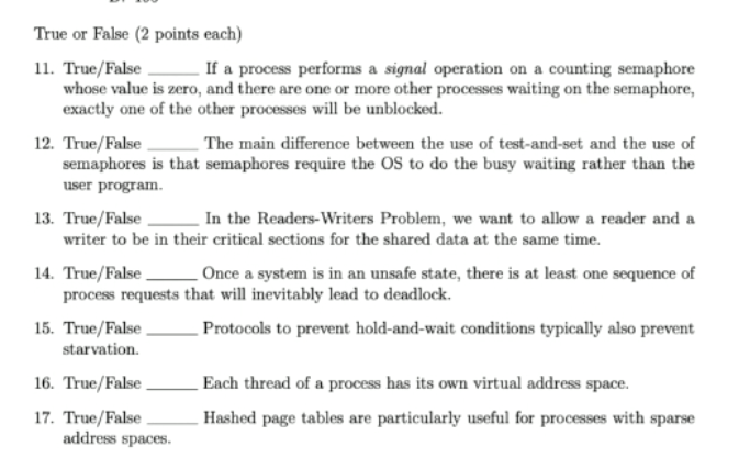 True or False (2 points each) 11. True/False If a | Chegg.com