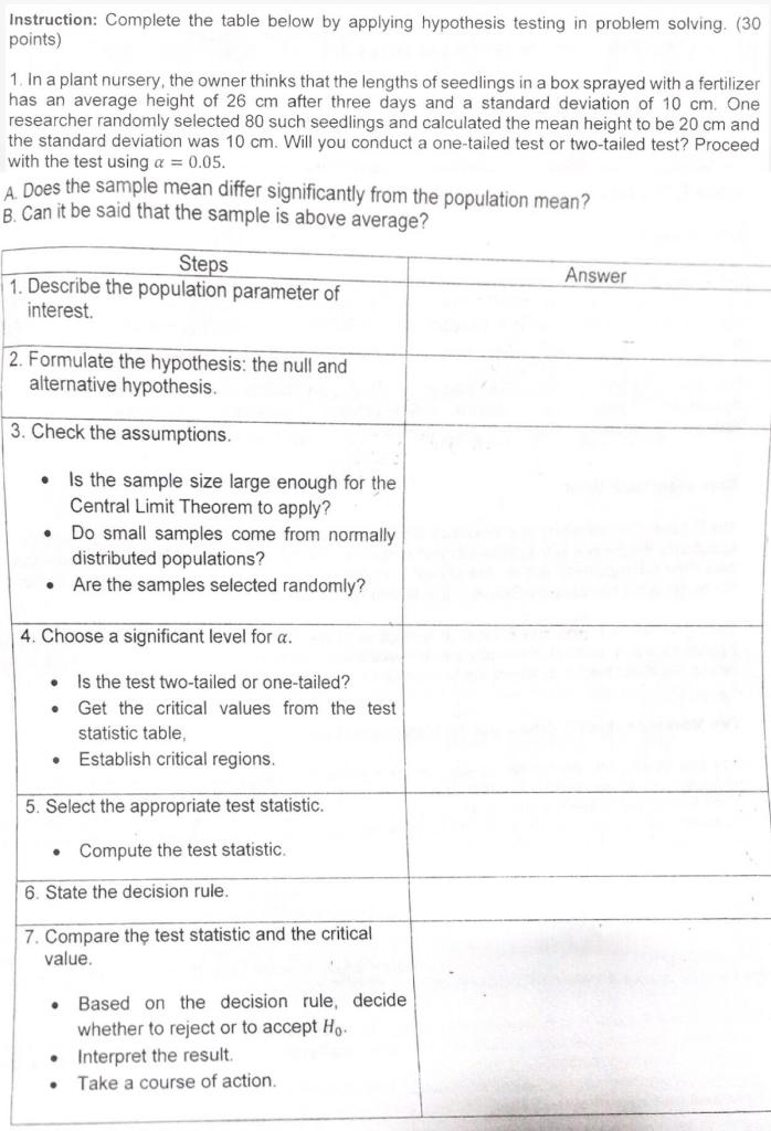Solved Instruction: Complete the table below by applying | Chegg.com