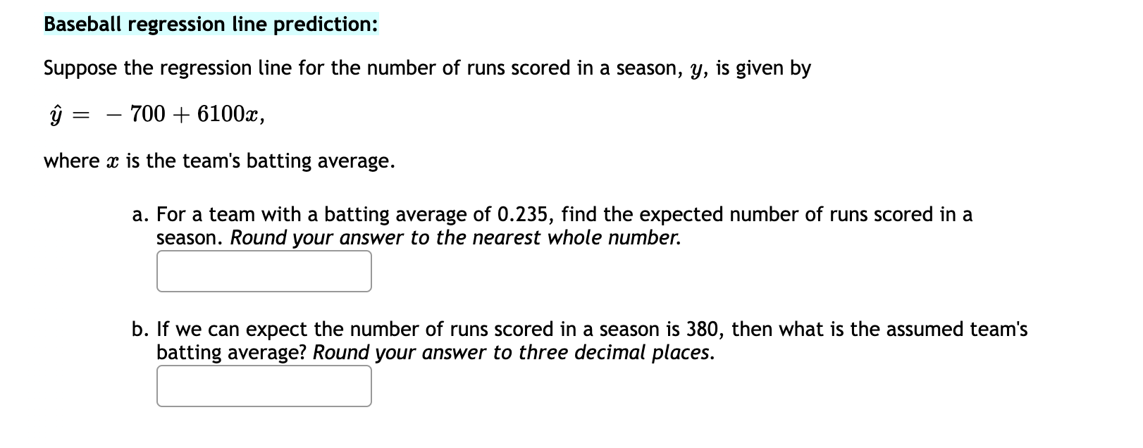 Solved Baseball regression line prediction: Suppose the | Chegg.com
