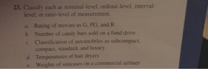 Solved Classify each as nominal-level, ordinal-level. | Chegg.com
