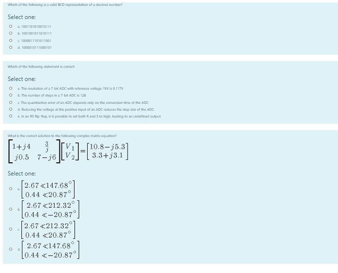 Solved Which of the following is a valid BCD representation | Chegg.com