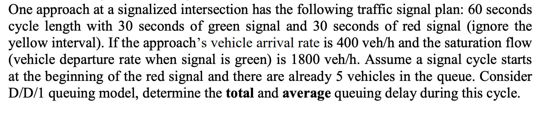 Solved One approach at a signalized intersection has the | Chegg.com