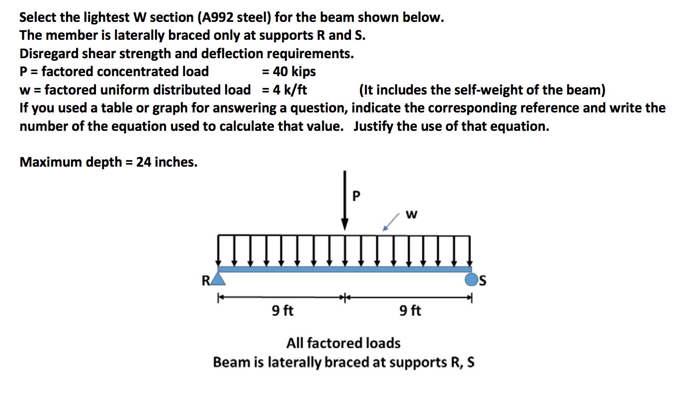 Solved Select the lightest W section (A992 steel) for the | Chegg.com