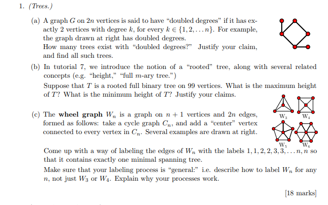 Solved 1. (Trees.) (a) A graph G on 2n vertices is said to | Chegg.com