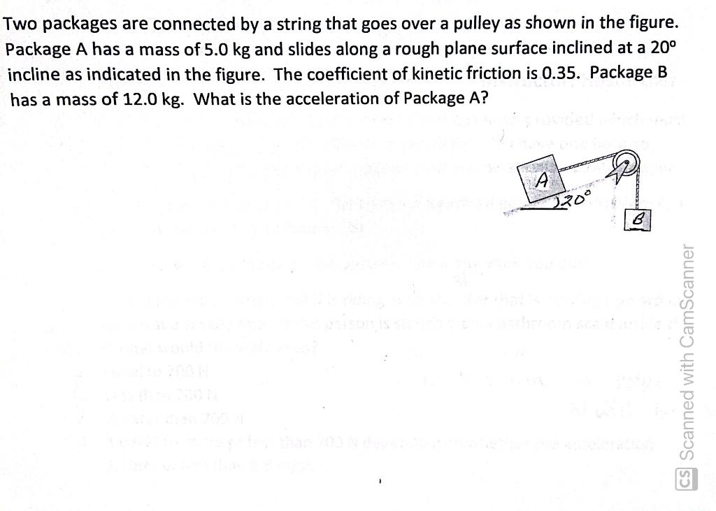 Solved Two packages are connected by a string that goes over | Chegg.com