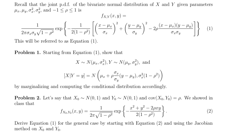 Solved Recall that the joint p.d.f. of the bivariate normal | Chegg.com
