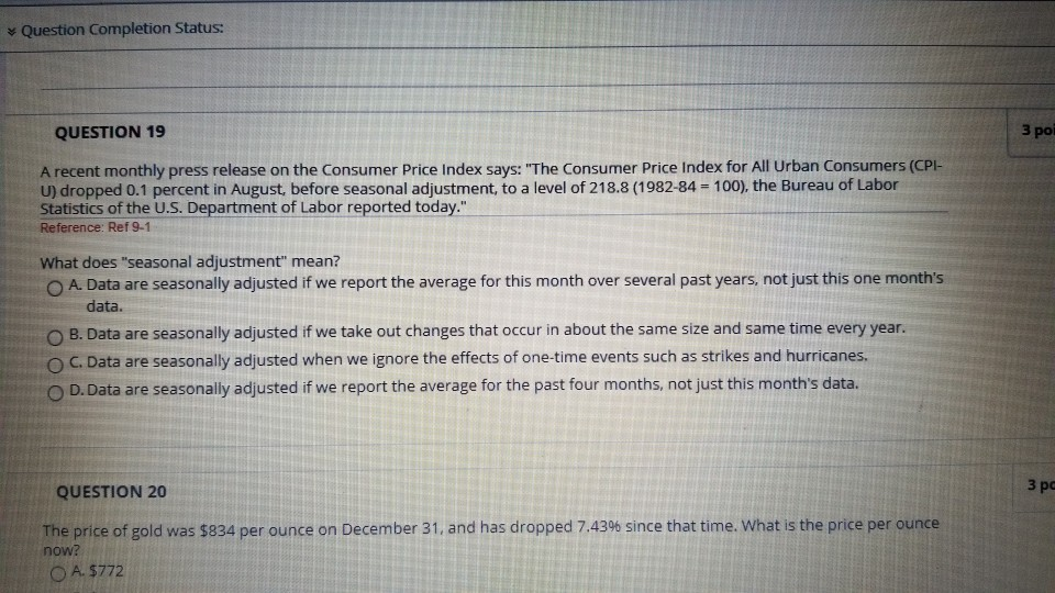 Solved * Question Completion Status: QUESTION 19 3 po A | Chegg.com Solved * Question Completion Status: QUESTION 19 3 po A | Chegg.com