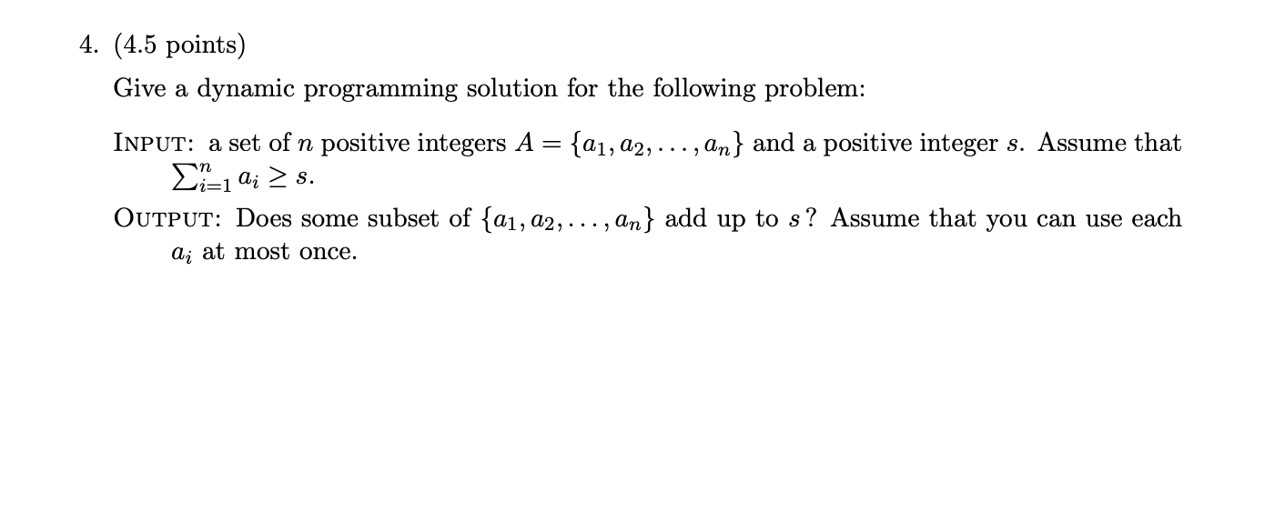 Solved 4 45 Points Give A Dynamic Programming Solution 