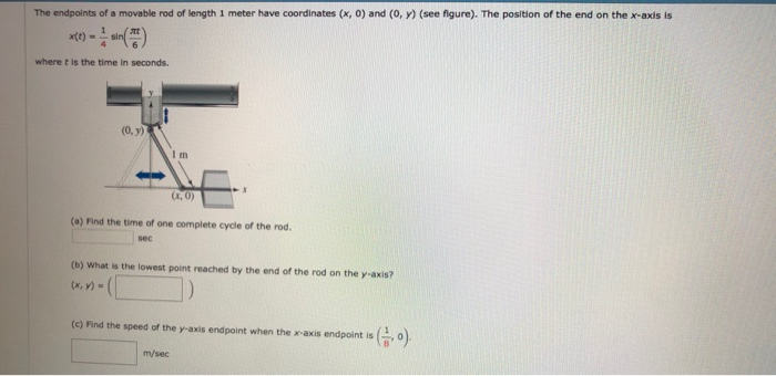 Solved The endpoints of a movable rod of length 1 meter have | Chegg.com