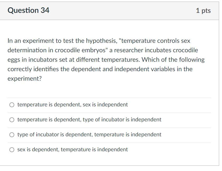 Solved Question 34 1 Pts In An Experiment To Test The 6718
