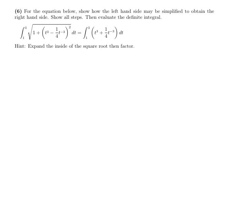 Solved (6) For the equation below, show how the left hand | Chegg.com