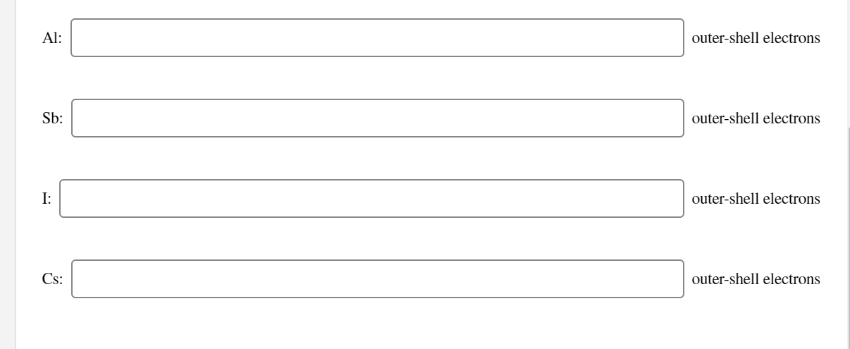 Solved Al: outer-shell electrons Sb: outer-shell electrons | Chegg.com