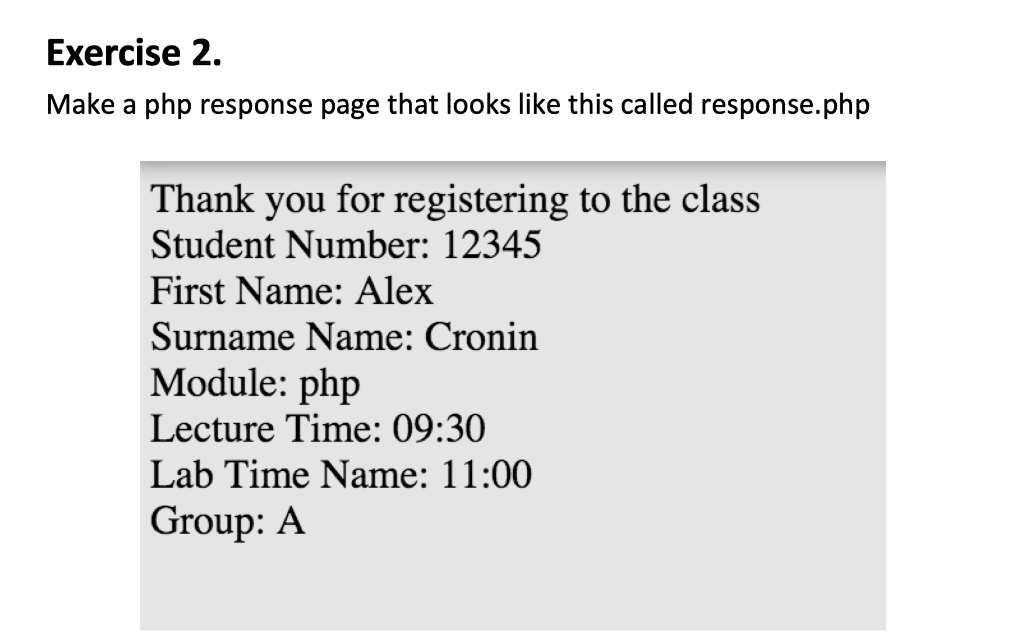 Solved Exercise 2. Make a php response page that looks like | Chegg.com