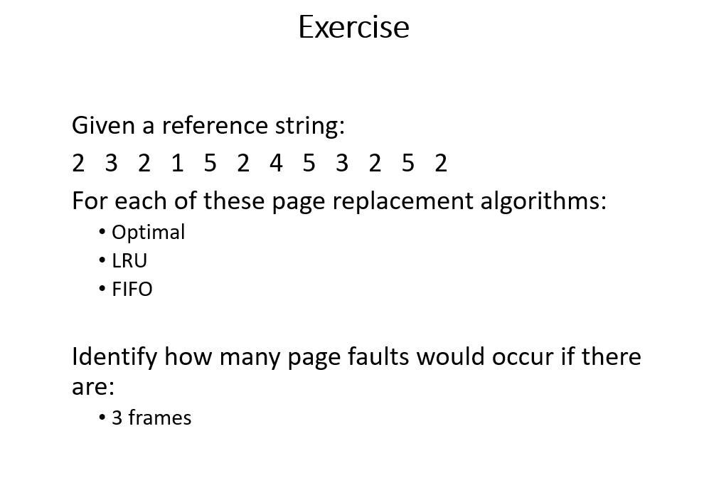 Solved Exercise Given a reference string: 2 3 2 1 5 2 4 5 3 | Chegg.com