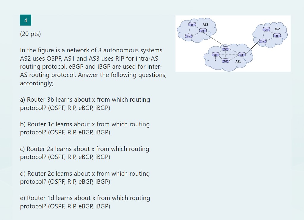Solved In the figure is a network of 3 autonomous systems. | Chegg.com