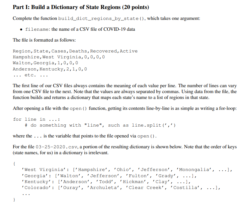 Part I: Build a Dictionary of State Regions (20 | Chegg.com