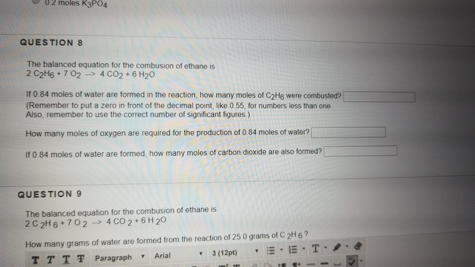 Solved U.2 moles K3PO4 QUESTION 8 The balanced equation for | Chegg.com