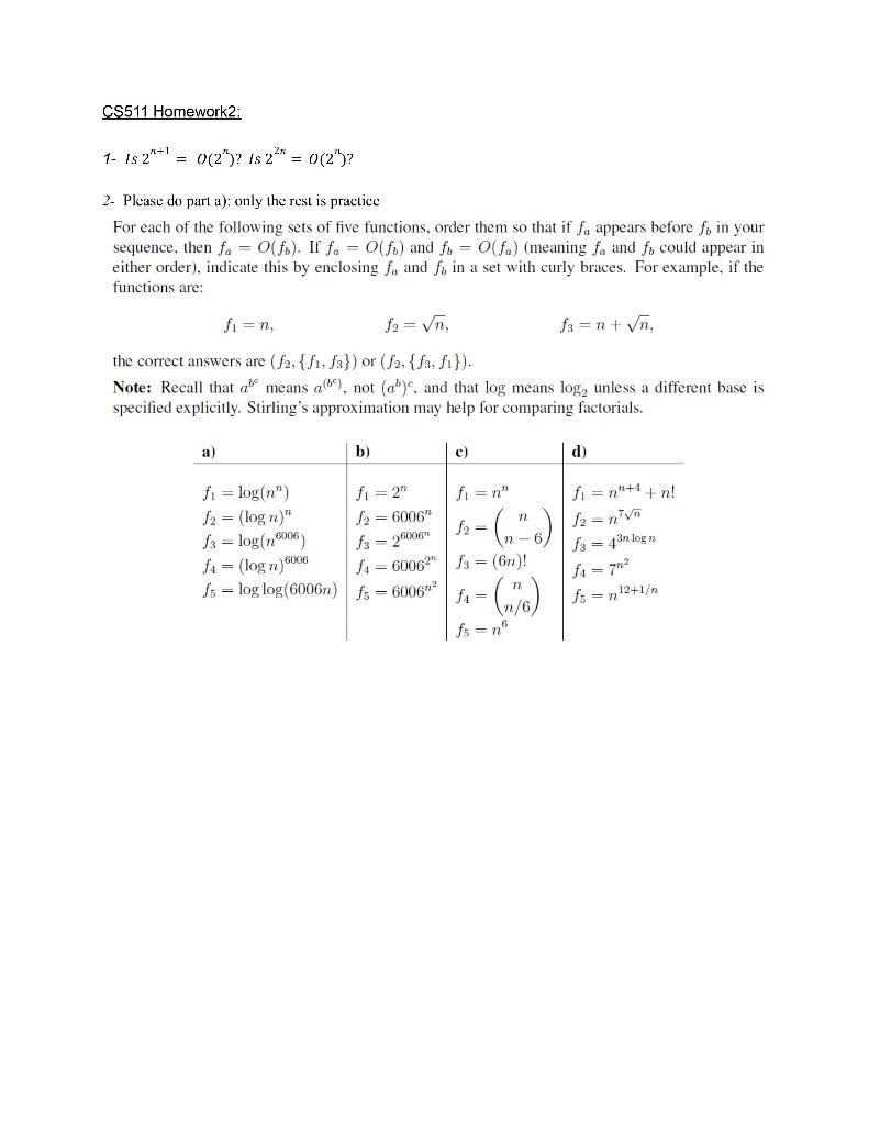 Solved 1−Is2n+1=O(2n)?Is22π=O(2n) ? 2- Please do part a): | Chegg.com