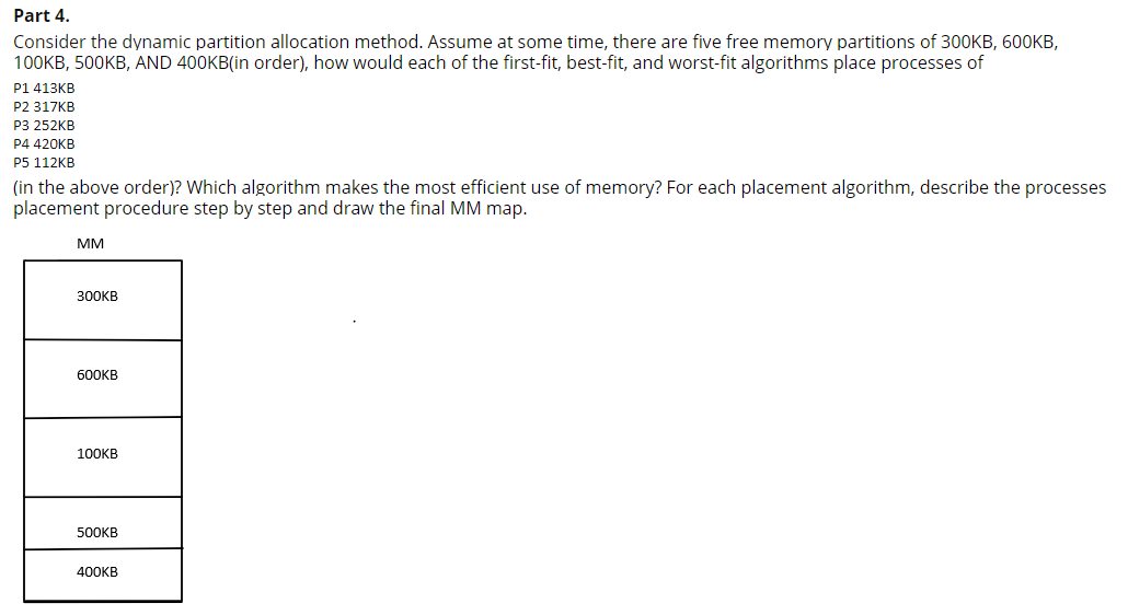 Solved Part 4. Consider the dynamic partition allocation | Chegg.com