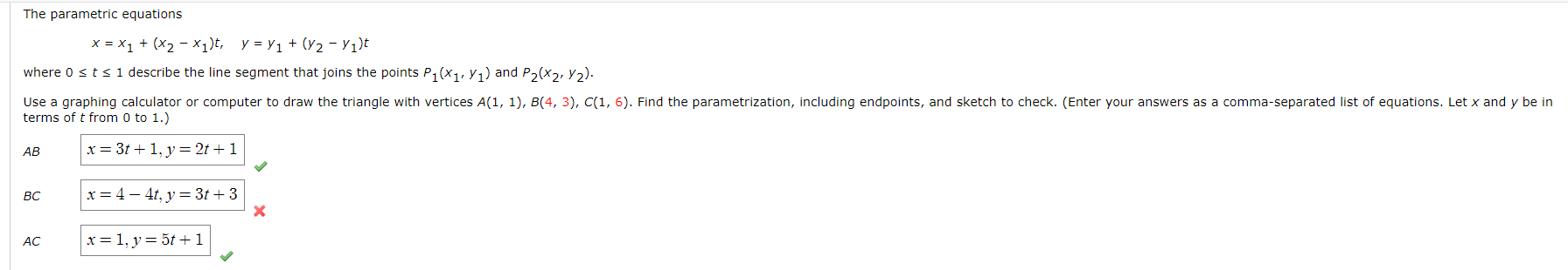 Solved The parametric equations X = X1 + (x2 - X1)t, y = y1 | Chegg.com
