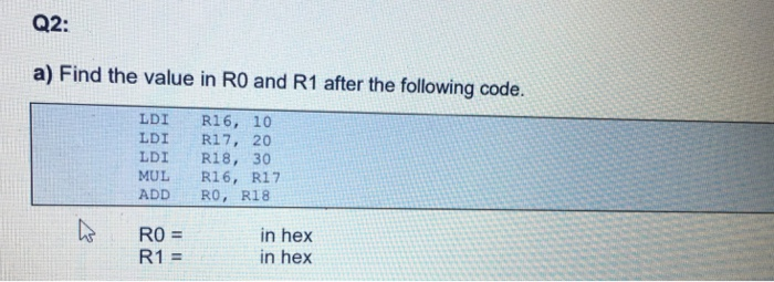 Solved Q2: a) Find the value in RO and R1 after the | Chegg.com
