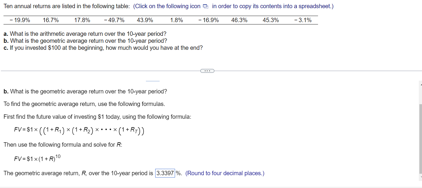 Solved Ten annual returns are listed in the following table: | Chegg.com