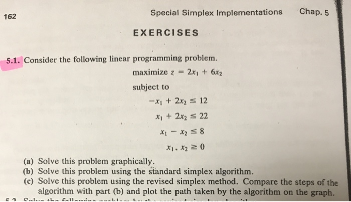 Solved Special Simplex Implementations Chap. 5 162 EXERCISES | Chegg.com