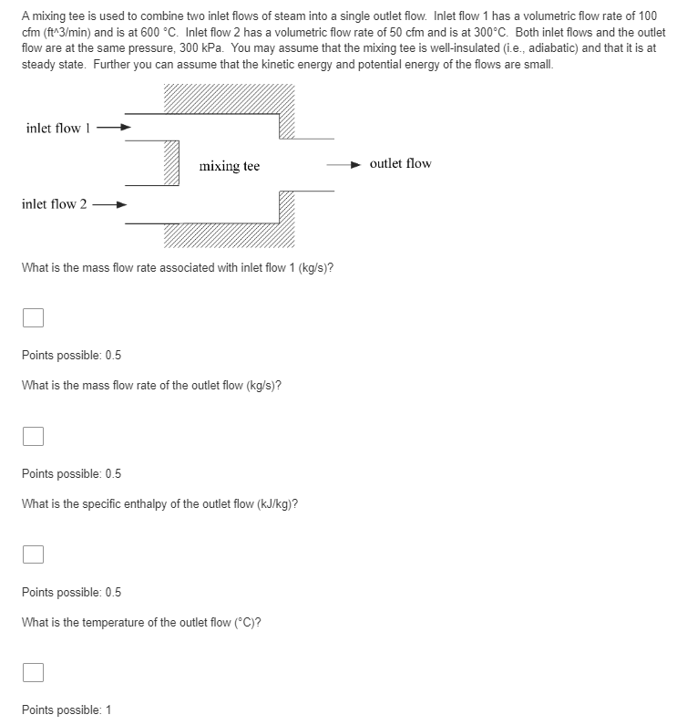 Solved A mixing tee is used to combine two inlet flows of | Chegg.com