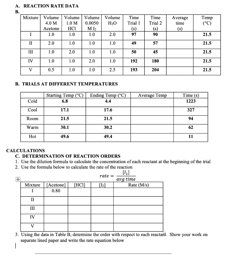 EXPERIMENT #3: KINETICS BY THE METHOD OF INITIAL | Chegg.com