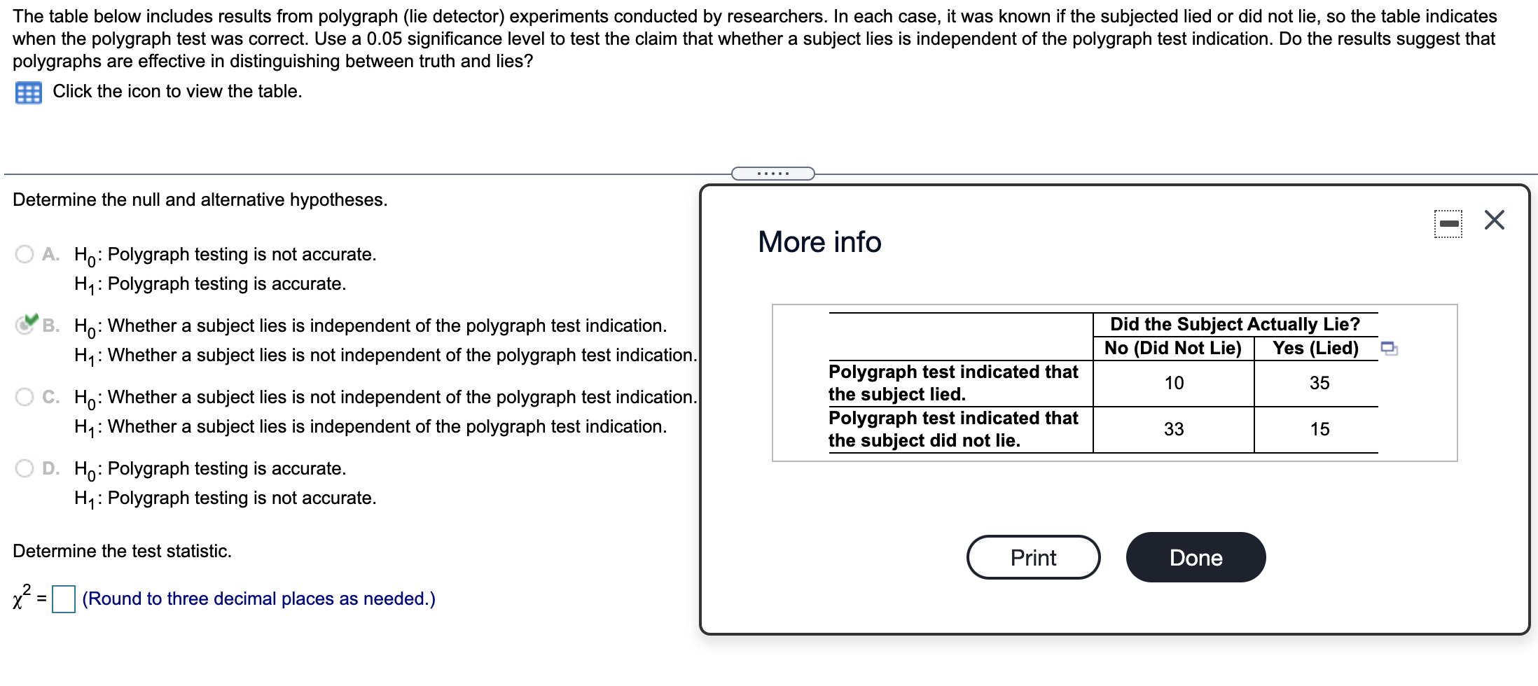 Solved The table below includes results from polygraph (lie | Chegg.com